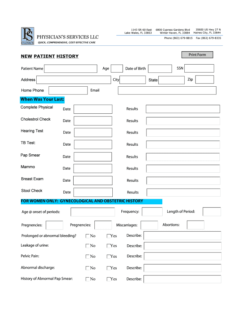 Fillable Online FOR WOMEN ONLY GYNECOLOGICAL AND OBSTETRIC Fax Email ...