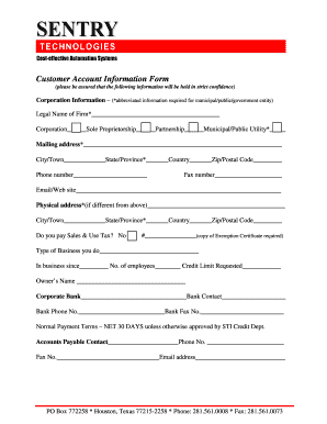 Fillable Online Customer Account Information Form please be assured ...