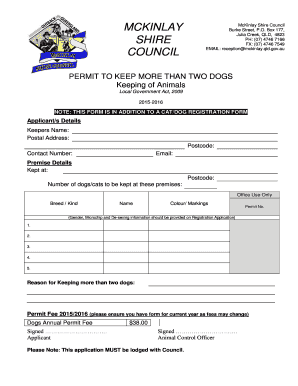 Fillable Online mckinlay qld gov au PERMIT TO KEEP MORE THAN TWO DOGS ...