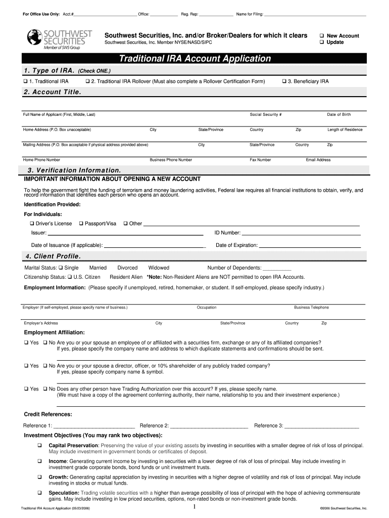 Fillable Online Traditional IRA Account Application - TreasureFinancial ...