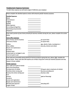 Fillable Online hgaca Employment Expense Summary - bhgacabbcab Fax ...
