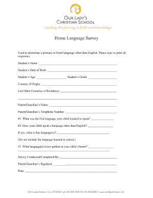 Fillable Online Home Language Survey - Our Lady039s Christian School ...
