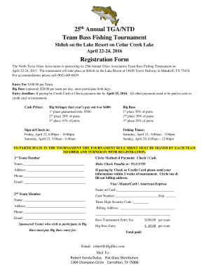Fillable Online 25th Annual TGA/NTD Team Bass Fishing Tournament ...
