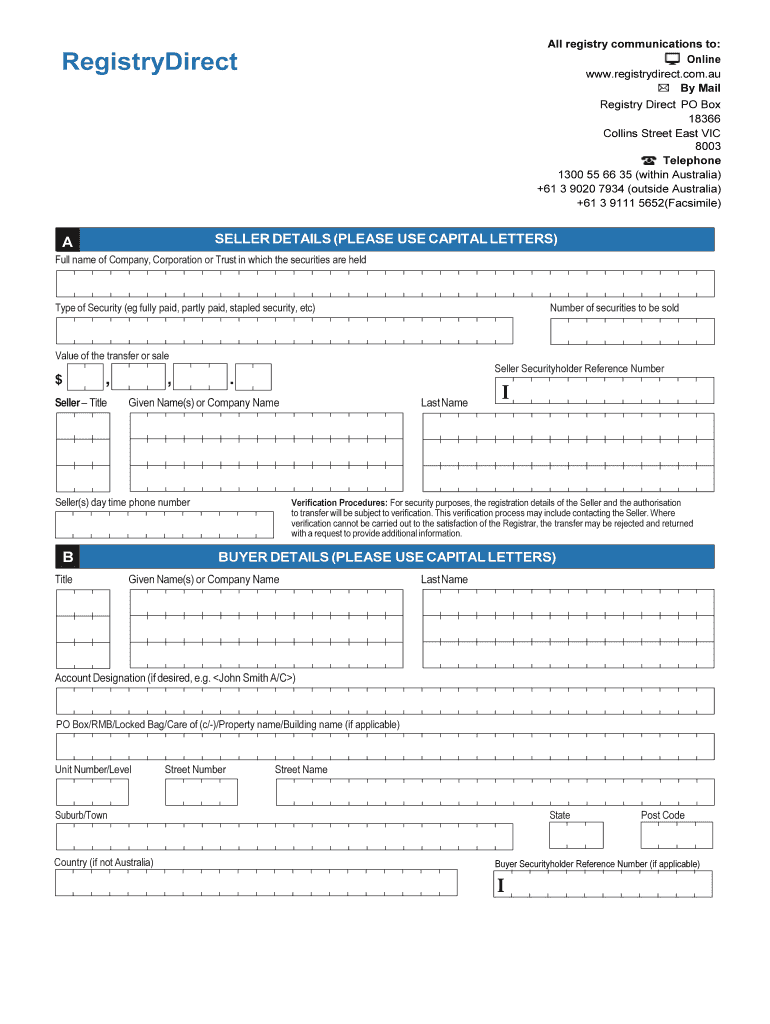Fillable Online Standard Transfer Form - Registry Direct Fax Email ...