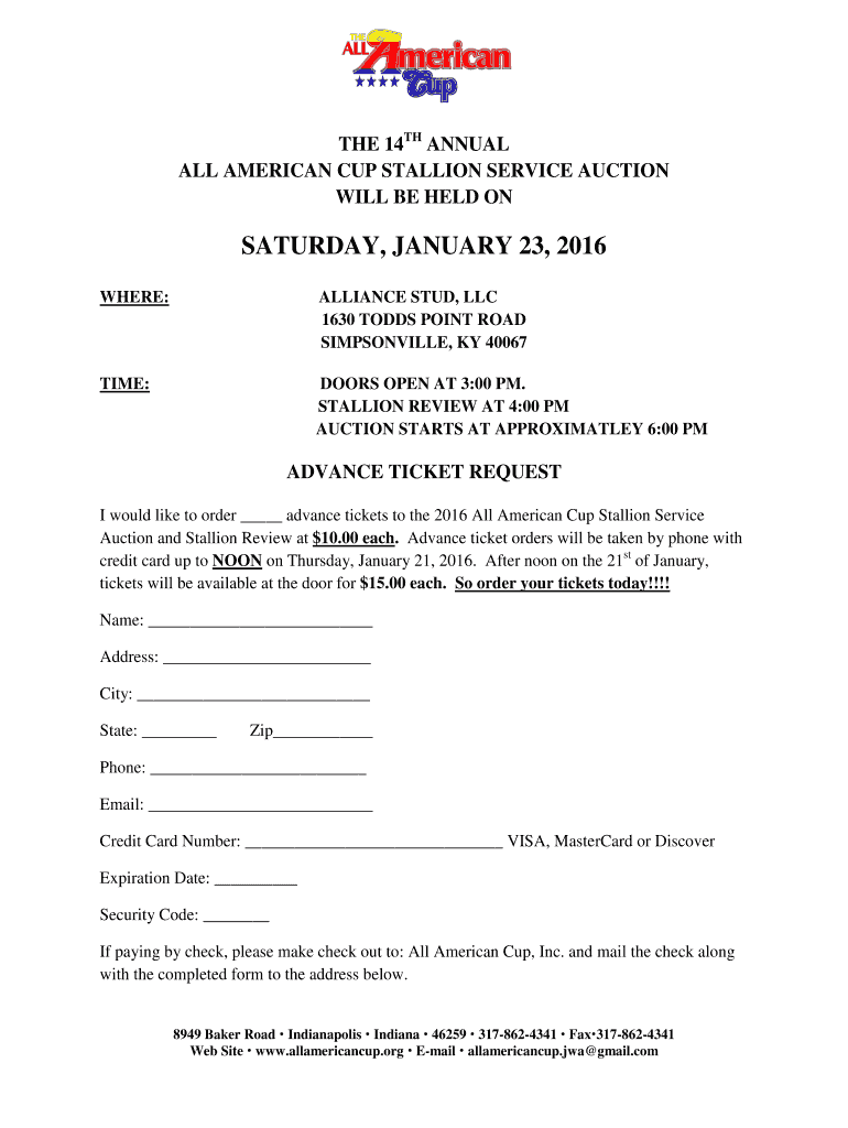 Fillable Online allamericancup 2016 All American Cup Stallion Service ...