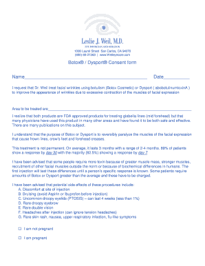 Fillable Online Botox Dysport Consent form Name Date - Weil Eye Care Fax Email Print - pdfFiller