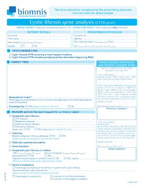 Fillable Online Cystic fibrosis gene analysis CFTR gene - Biomnis Fax ...