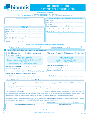 Fillable Online Information form Genetic ftal blood typing - biomniscom ...