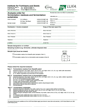 Fillable Online Institute for Fertilisers and Seeds Analysis order ... - LUFA Nord-West Fax ...