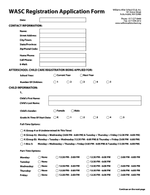 Fillable Online williamsafterschool WASC Registration Application Form ...