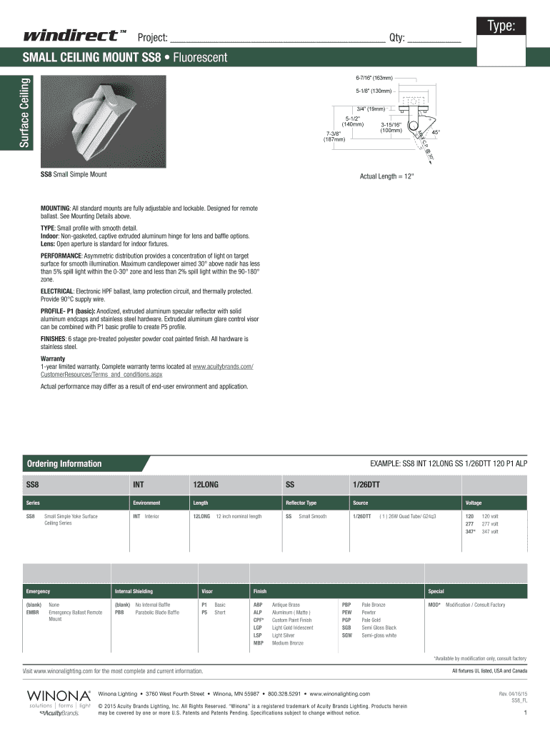 Fillable Online SMALL CEILING MOUNT bSS8b Fluorescent - Winona Lighting ...