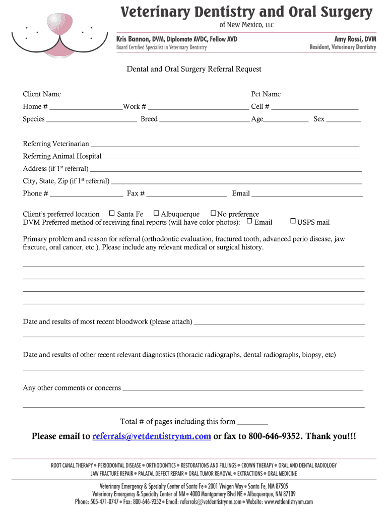 Fillable Online Dental and Oral Surgery Referral Request Fax Email ...