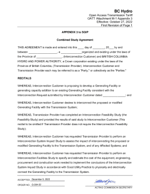 Fillable Online Attachment M-1 Appendix 3 Combined Study Agreement - BC Hydro Fax Email Print ...