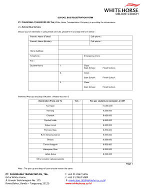 Fillable Online sisschools SCHOOL BUS REGISTRATION FORM PT Fax Email ...