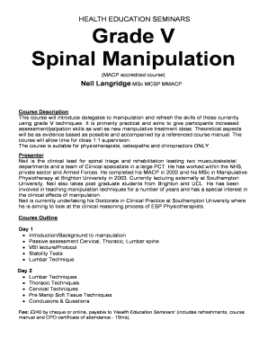 Fillable Online Grade V Spinal Manipulation flyer 2010 - HE Seminars ...