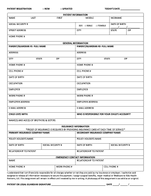 Fillable Online PATIENT REGISTRATION NEW UPDATED TODAYS DATE PATIENT Fax Email Print - pdfFiller
