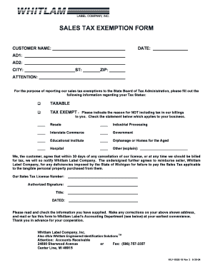 Fillable Online SALES TAX EXEMPTION FORM - bWhitlamb Group Fax Email ...