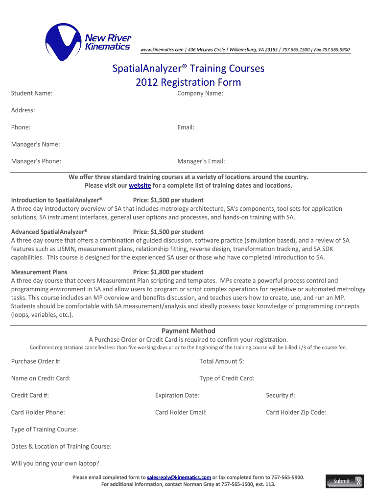 Fillable Online SpatialAnalyzer Training Courses 2012 Registration Form ...