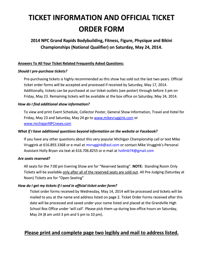 Fillable Online TICKET INFORMATION AND OFFICIAL TICKET ORDER FORM Fax ...