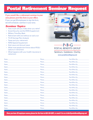 Fillable Online postalbenefitsgroup Postal Retirement Seminar Request ...