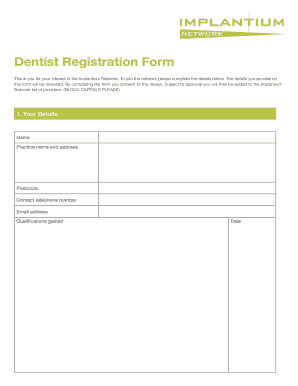 Fillable Online implantium co Dentist Registration Form - bImplantiumb ...