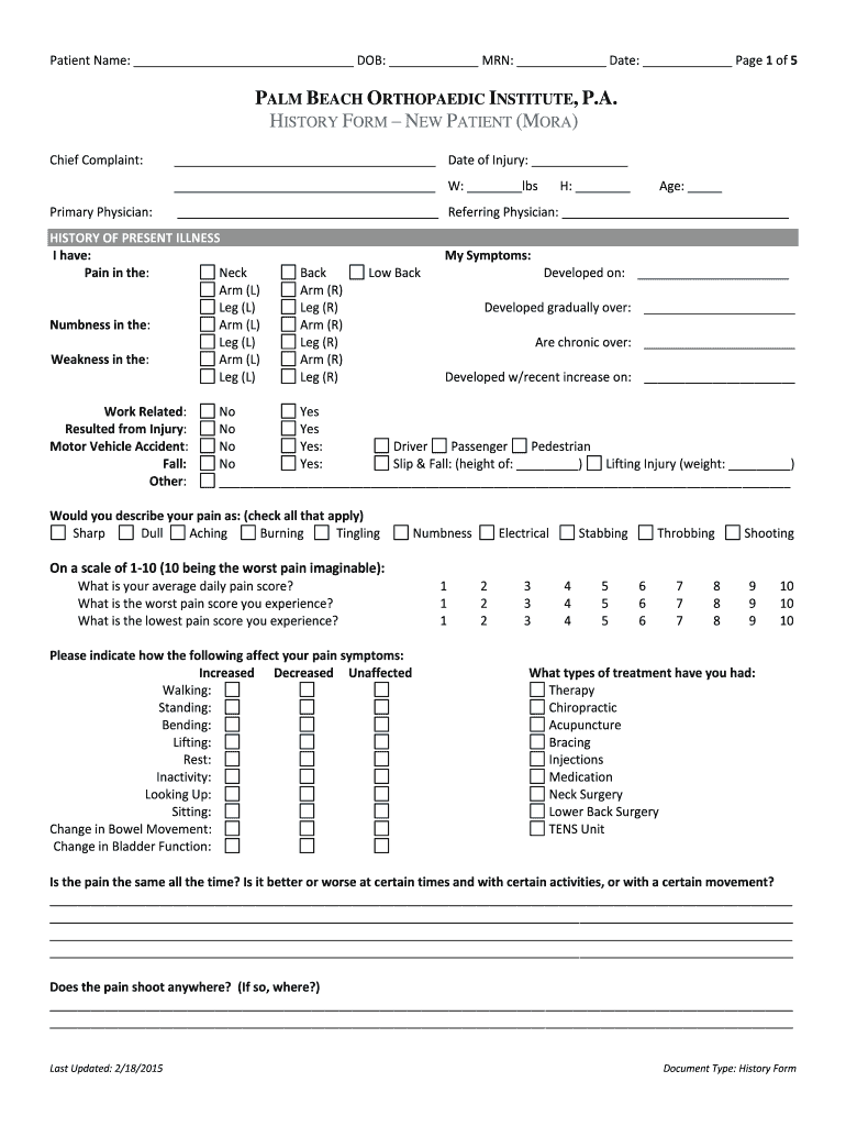 Fillable Online Patient Name: DOB: MRN: Date: Page 1 of 5 PALM BEACH ...