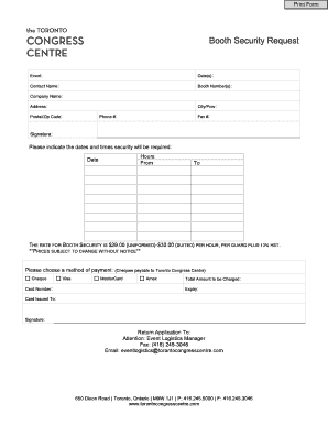 Fillable Online Booth Security Request - Toronto Congress Centre Fax Email Print - pdfFiller