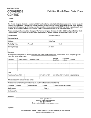 Fillable Online Exhibitor Booth Menu Order Form - Toronto Congress ...