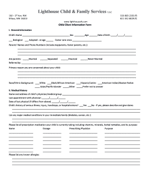 Fillable Online Child Client Information Form - Lighthouse Child ...