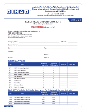 Fillable Online dihad Electrical order form 2016 - dihad Fax Email ...