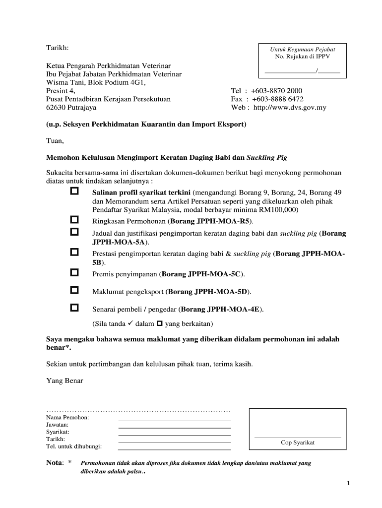Fillable Online dvs gov JPPH-MOA-05 : Keratan/Daging Babi - Jabatan Perkhidmatan ... - dvs gov ...