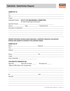 Fillable Online Submittal - Substitution Request UTILITY CLIP AND KNEEWALL CONNECTORS for Cold ...
