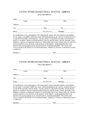 Fillable Online Form Letter - Basketball Waiver - Living Word Church ...