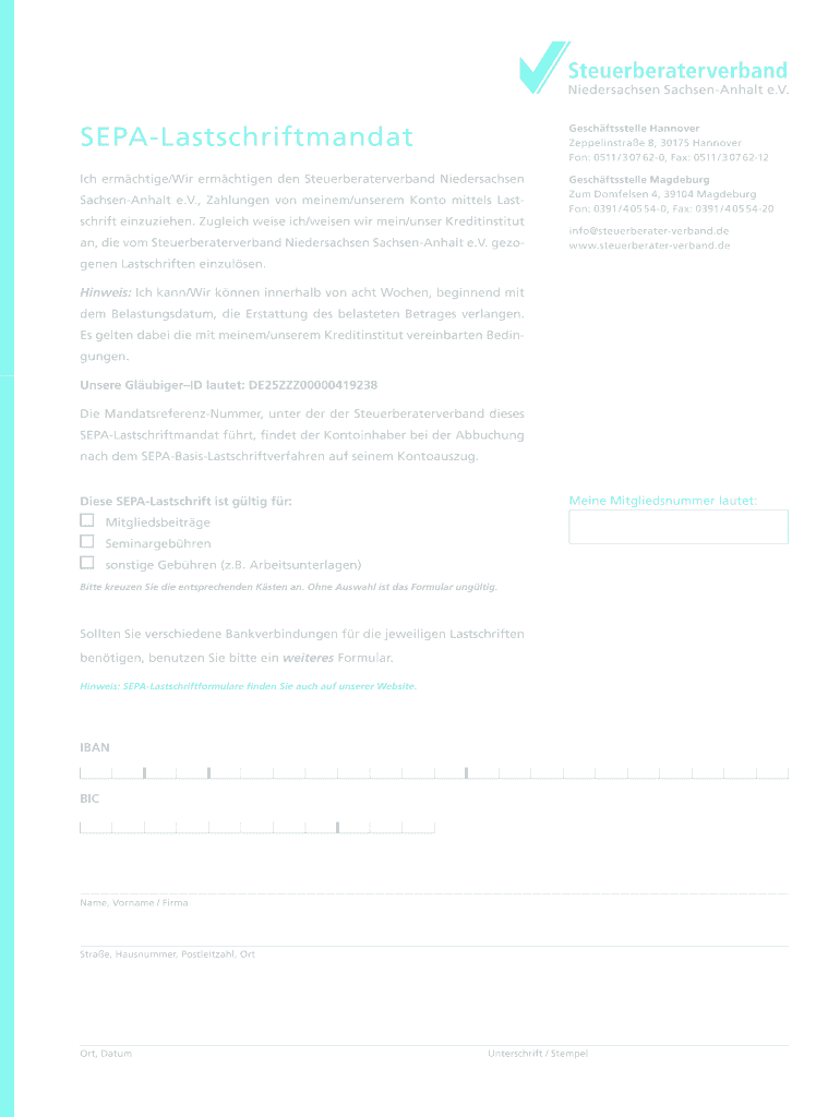 Fillable Online steuerberater-verband SEPA-Lastschriftmandat Formular ...