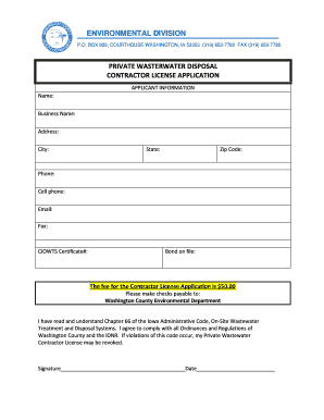 Fillable Online Contractor Application - Washington County, IA Fax ...