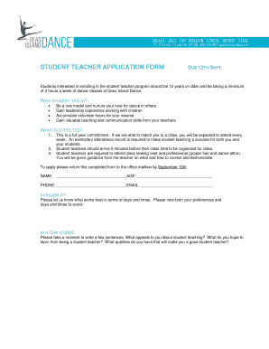 Fillable Online STUDENT TEACHER APPLICATION FORM DUE 12TH SEPT Students ...