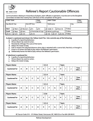 Fillable Online Referees Report Cautionable Offences - NOYSA 2016 Fax Email Print - pdfFiller