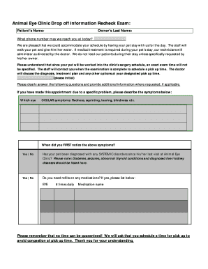 Fillable Online Drop off Recheck - Animal Eye Clinic Fax Email Print ...