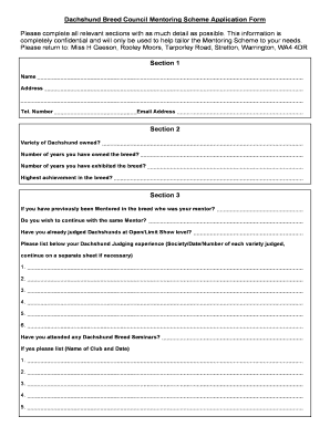 Fillable Online Dachshund Breed Council Mentoring Scheme Application Form Please complete all ...