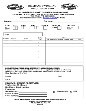 Fillable Online BRISBANE SWIMMING - Jamboree Heights Swimming Club Fax ...