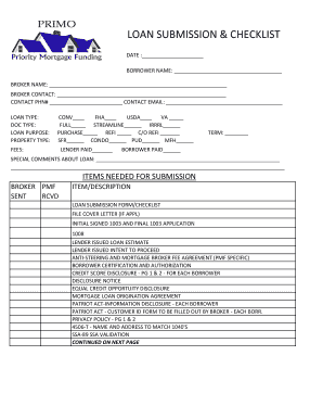 Fillable Online LOAN SUBMISSION amp CHECKLIST Fax Email Print - pdfFiller