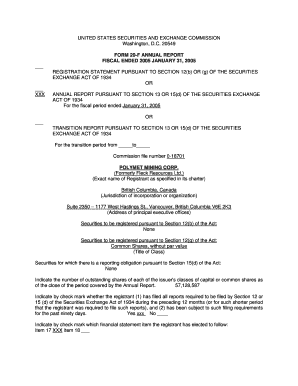 Fillable Online FORM 20-F ANNUAL REPORT FISCAL ENDED 2005 JANUARY 31 ...