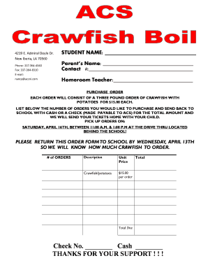 Fillable Online acsni Crawfish boil order form 2016 - ACS - acsni Fax ...