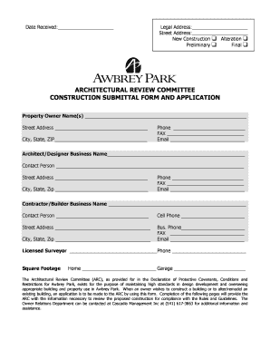 Fillable Online ARCHITECTURAL REVIEW COMMITTEE CONSTRUCTION SUBMITTAL ...