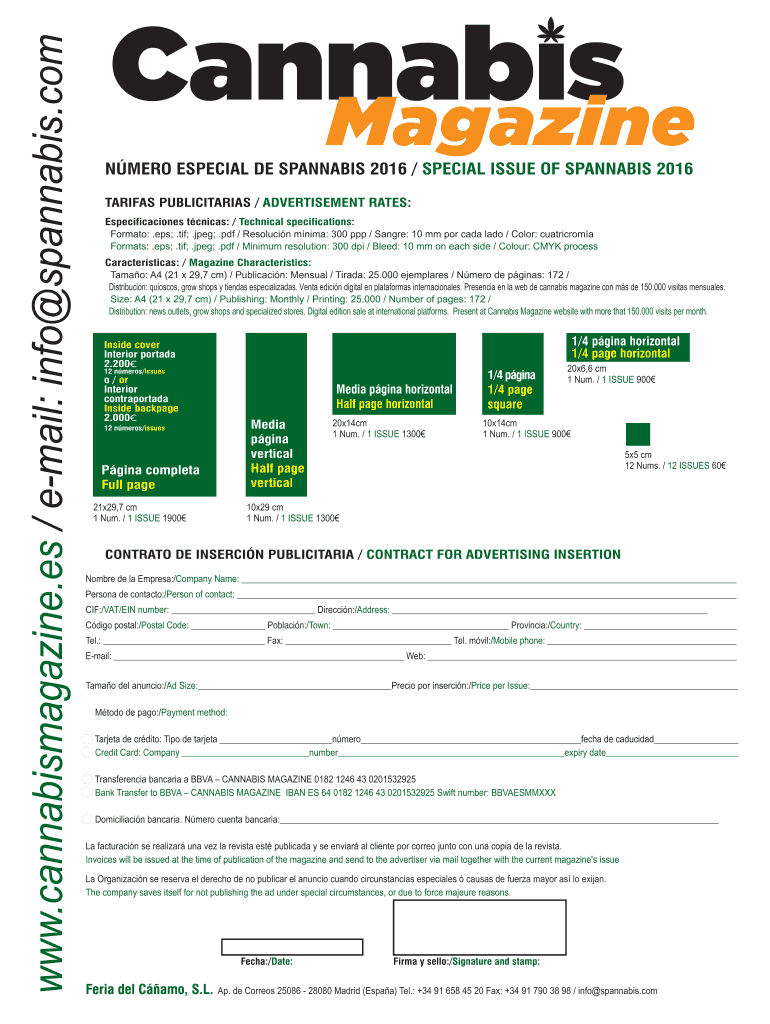 Fillable Online Descarga aqu el formulario para anunciarte en la Feria - Spannabis Fax Email ...