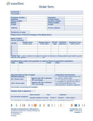 Fillable Online eurofins Order form - beurofinsbbnob Fax Email Print ...