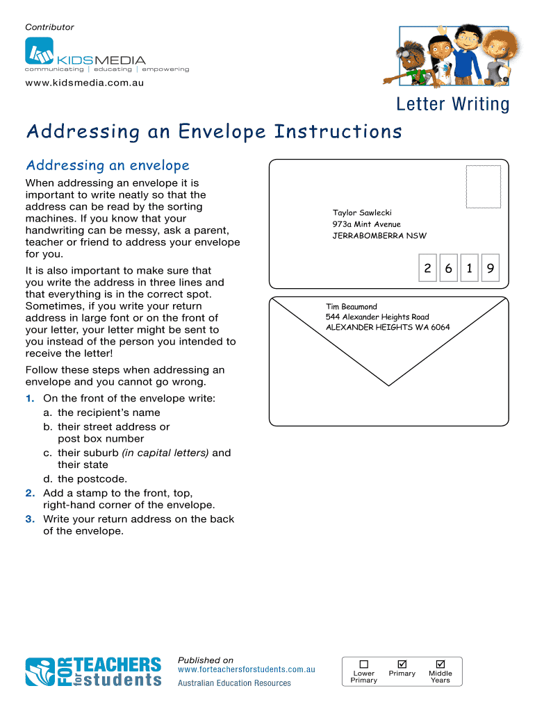Fillable Online Addressing an Envelope Instructions - FOR TEACHERS for ...