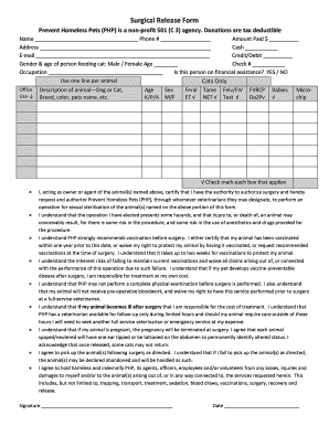 Fillable Online preventhomelesspets Surgical Release Form Prevent ...