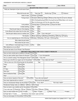 Fillable Online Chief Complaint Formupdated 013015 Fax Email Print ...