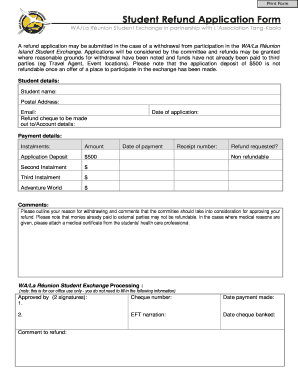 Fillable Online walrse V Student Refund Application Form - bWALRSEb Fax ...